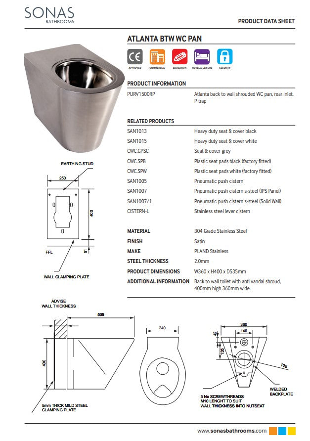 Atlanta BTW WC Pan | PURV1500RP – Ganly's